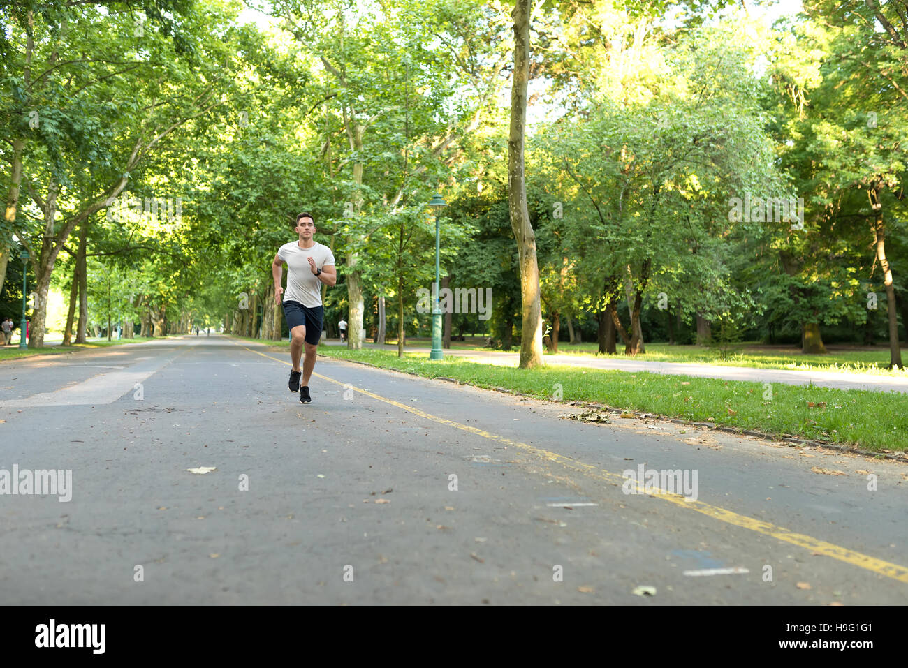 A handsome young man doing sports and jogging in a park Stock Photo - Alamy