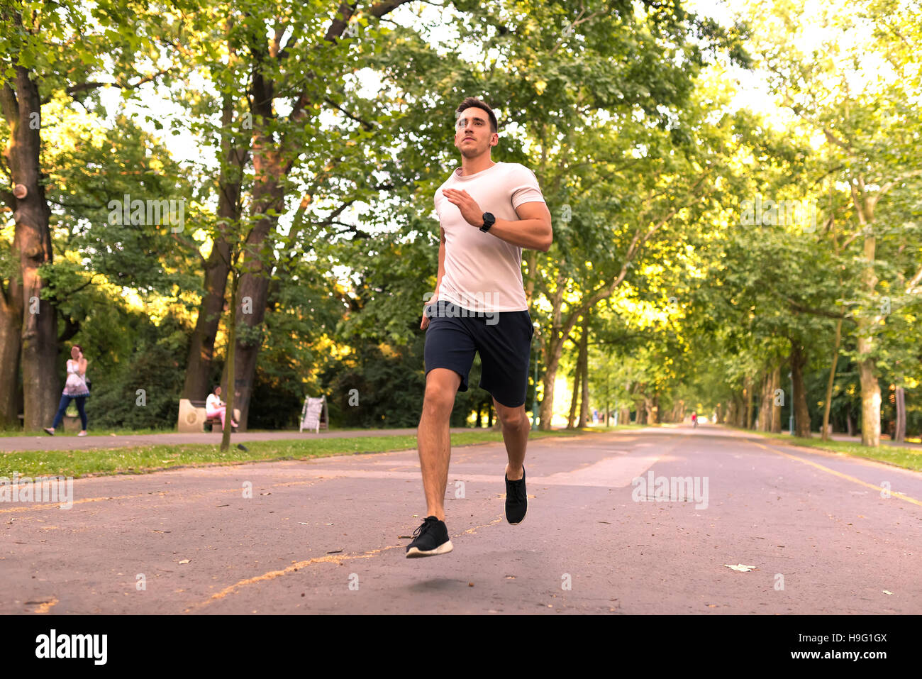 A handsome young man doing sports and jogging in a park Stock Photo - Alamy