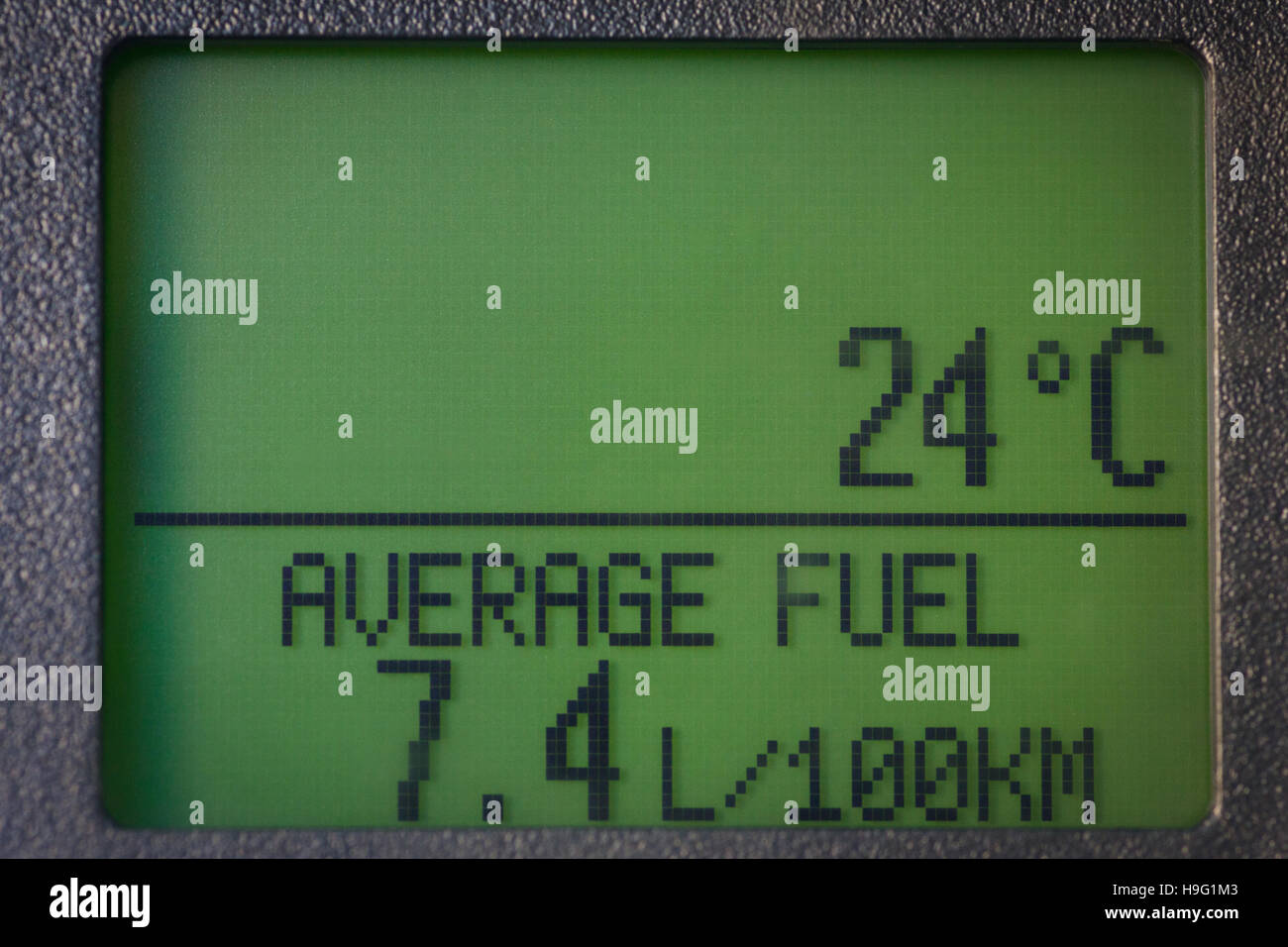 Car electronic display showing the average fuel consumption and the ...