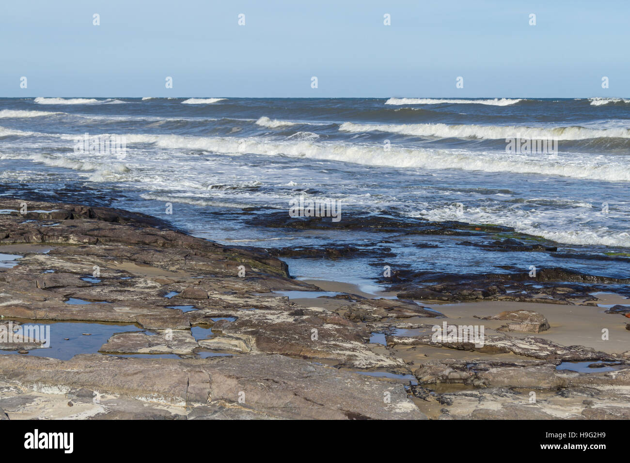 Sunny day with waves and blue sky at Torres, Rio Grande do Sul Stock ...