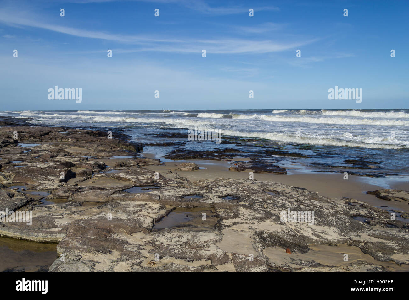 Sunny day with waves and blue sky at Torres, Rio Grande do Sul Stock ...