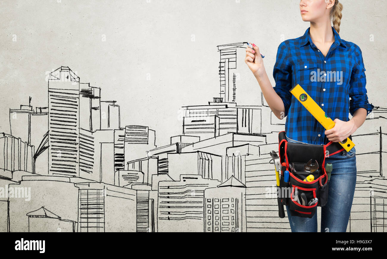 Woman engineer sketching her ideas Stock Photo - Alamy