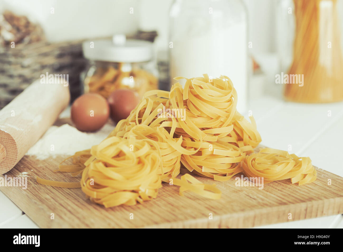 Making homemade pasta tagliatelle Stock Photo - Alamy