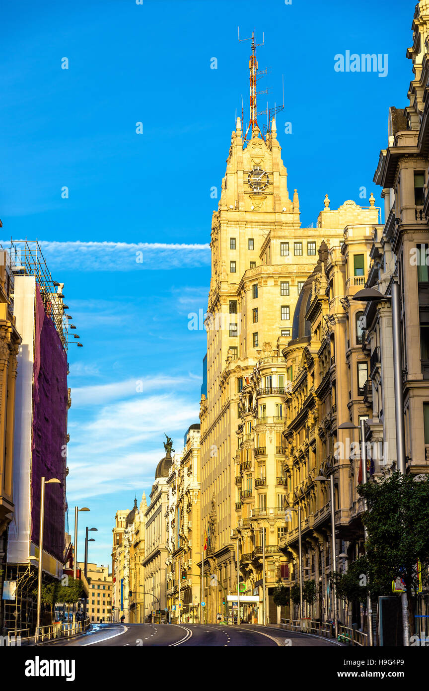 Telefonica Building in Gran Via street - Madrid, Spain Stock Photo - Alamy