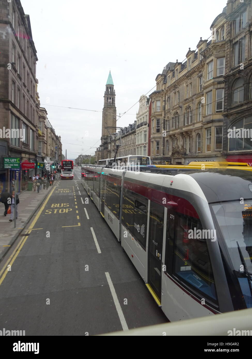 View from bus showing tram Stock Photo - Alamy