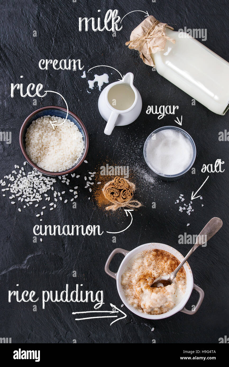 Ingredients for making rice pudding Stock Photo - Alamy