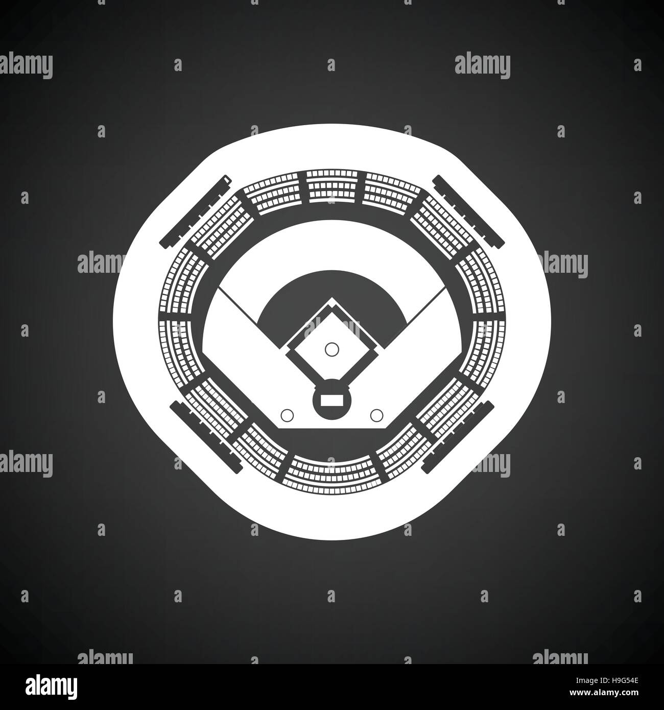 Baseball stadium icon. Black background with white. Vector illustration ...