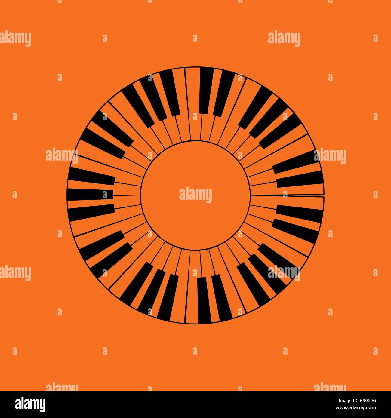 Piano circle keyboard icon. Orange background with black. Vector ...