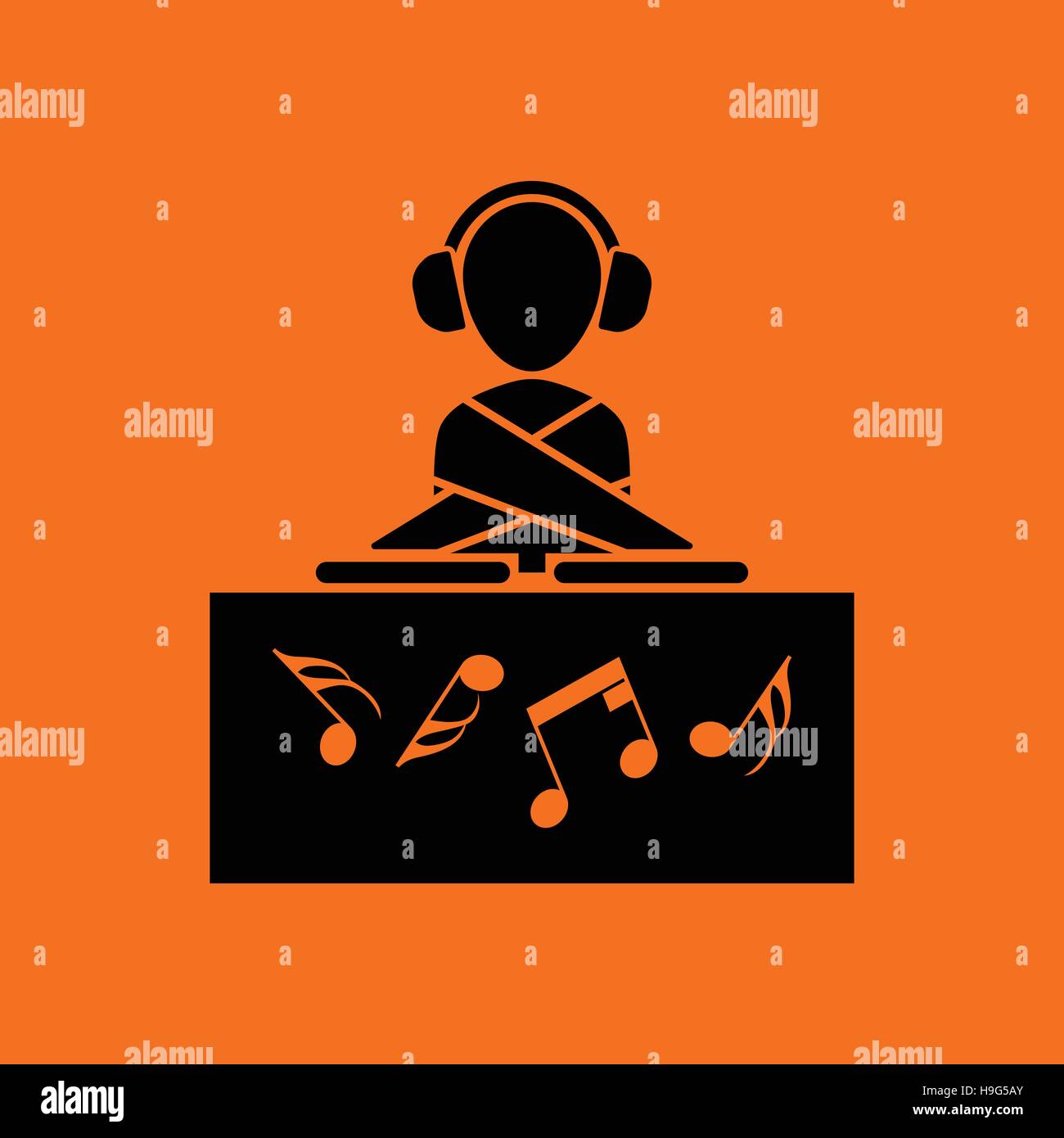 Night club DJ icon. Orange background with black. Vector illustration ...