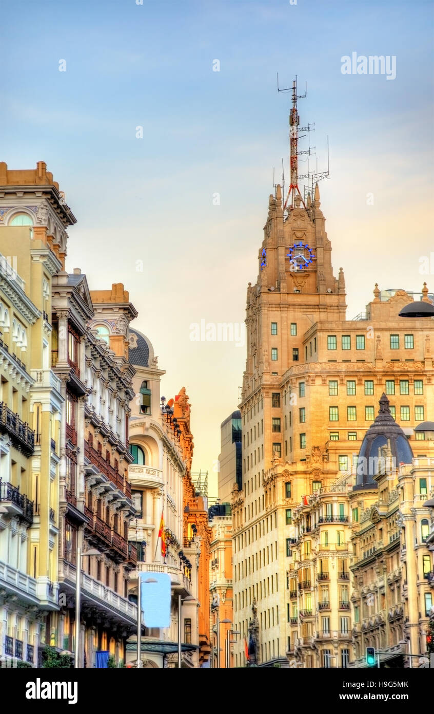 Telefonica Building in Gran Via street - Madrid, Spain Stock Photo - Alamy