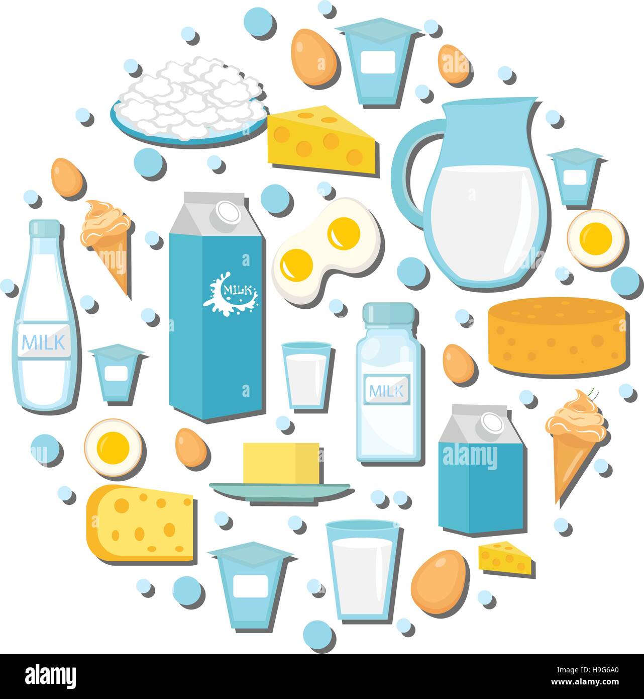 Dairy products icon set in the shape of circle. Flat style. isolated on ...