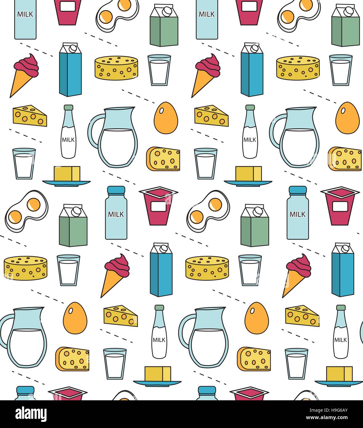 Dairy Product Seamless Pattern Modern Line Outline Style Milk