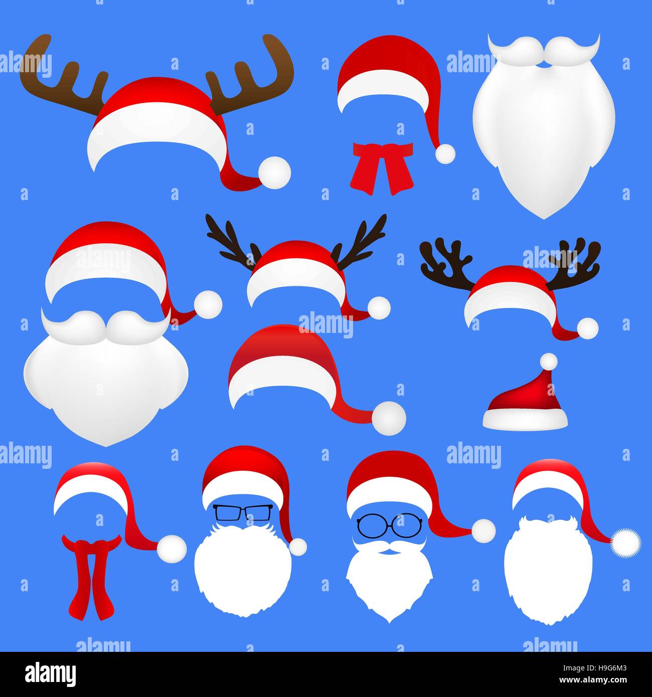 Templates for picture reindeer antlers and a hat with beard an Stock ...