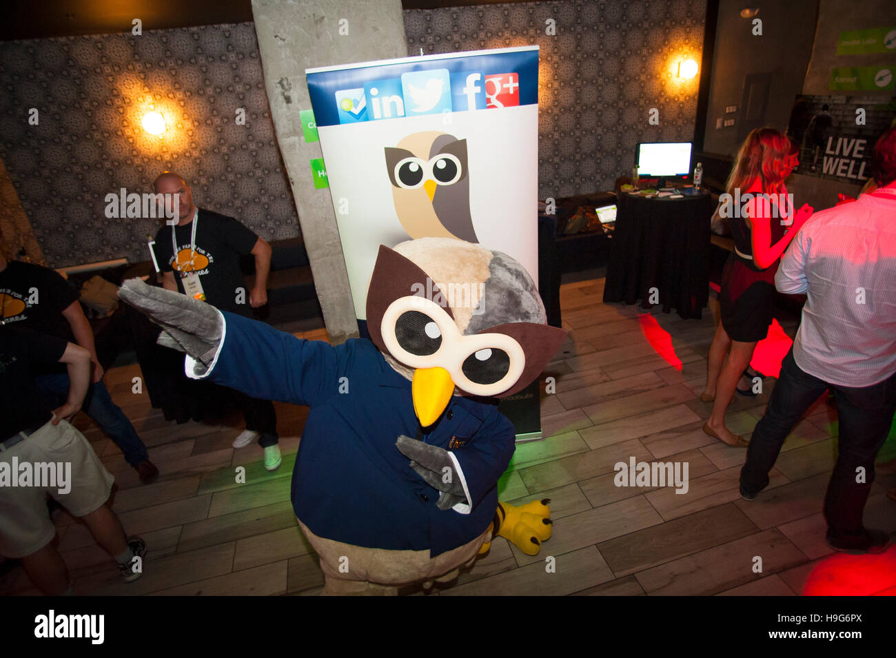 Hootsuite mascot at tech industry event in Vancouver, BC, Canada Stock ...