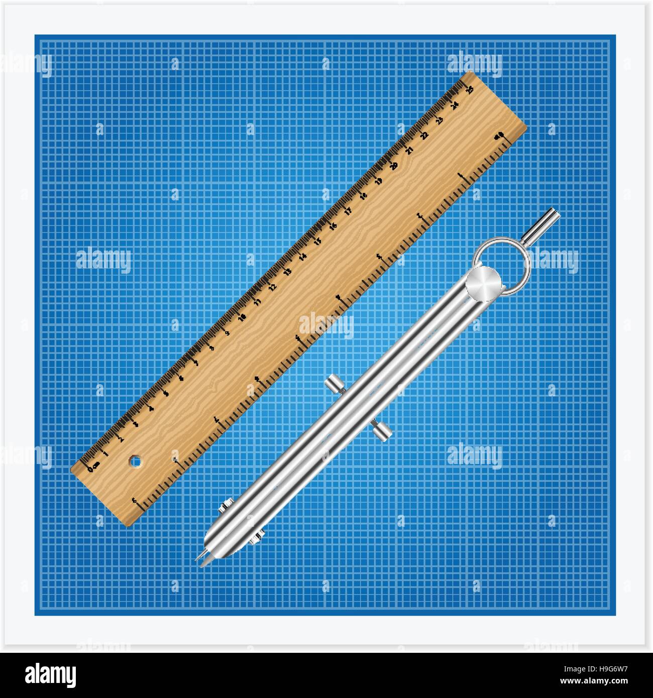 Blueprint and ruler instruments on a white background Stock Vector ...