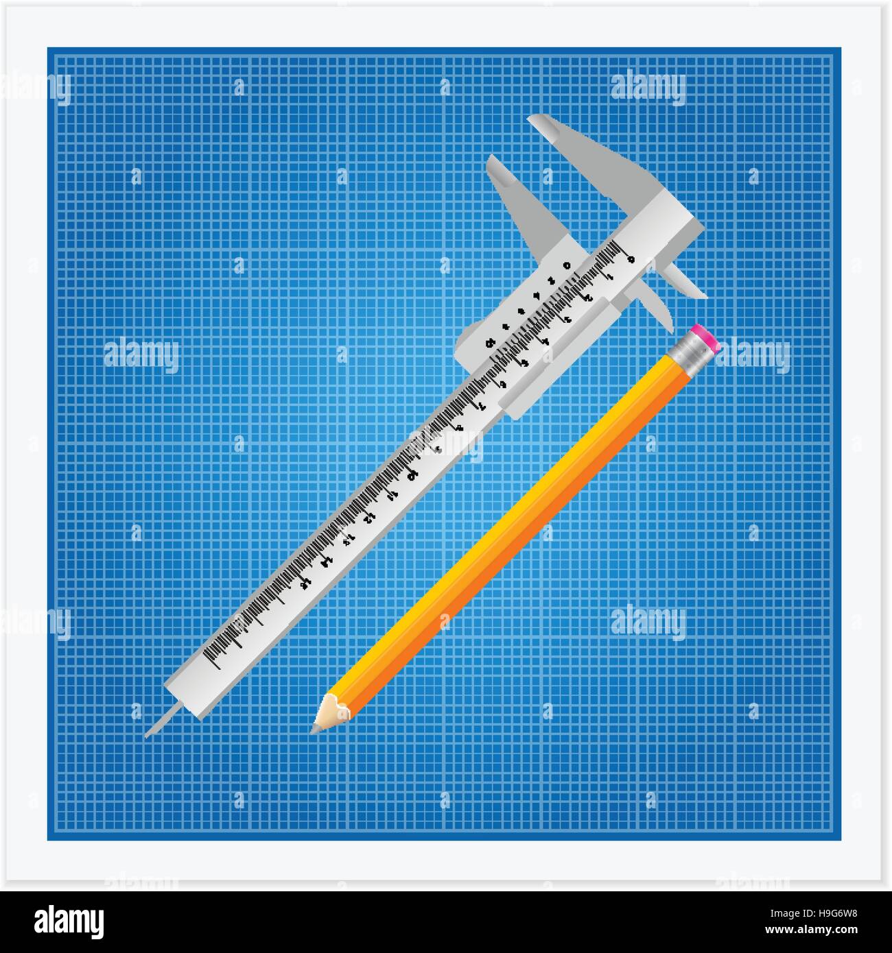 Blueprint and ruler instruments on a white background Stock Vector ...
