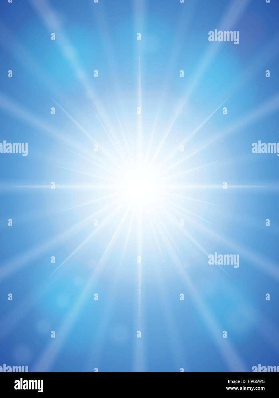 Sun with sunbeam on a blue sky. Vector illustration Stock Vector Image ...