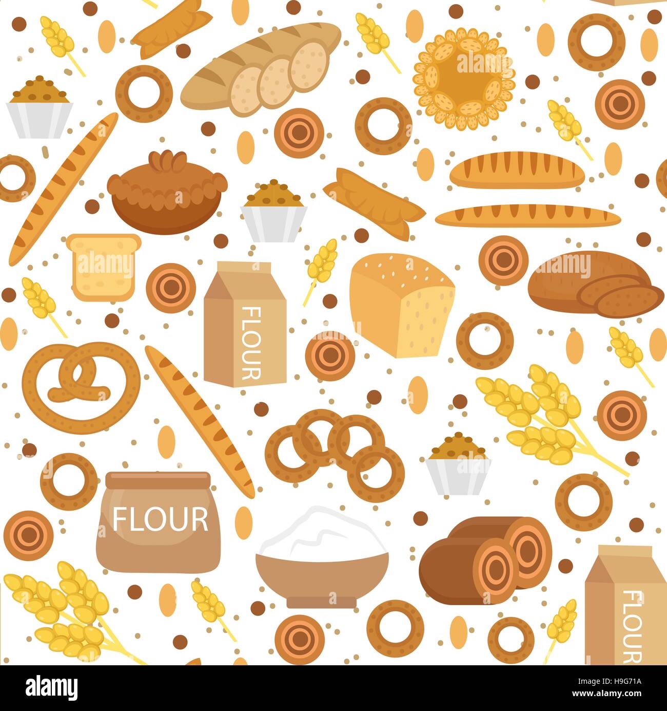 Bakery seamless pattern. Flat style. Bread and buns texture. Flour products endless background ...