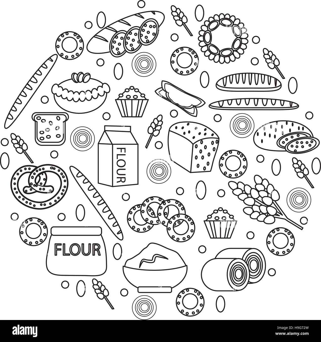 Bakery set icons in Black and White Stock Photos & Images - Alamy