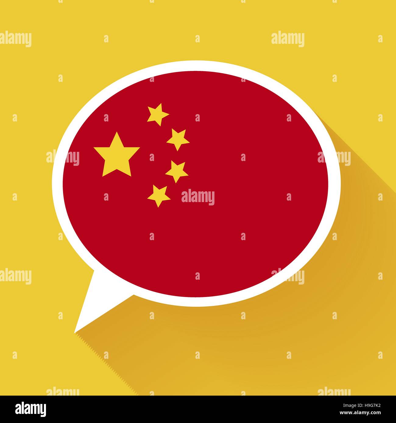 White speech bubble with China flag and long shadow on yellow ...