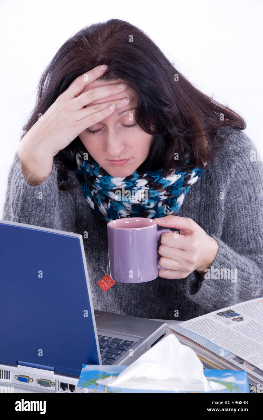 Sick woman at work Stock Photo - Alamy