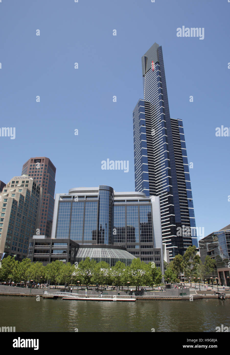 View of Southbank and Eureka Tower across Yarra River, Melbourne ...