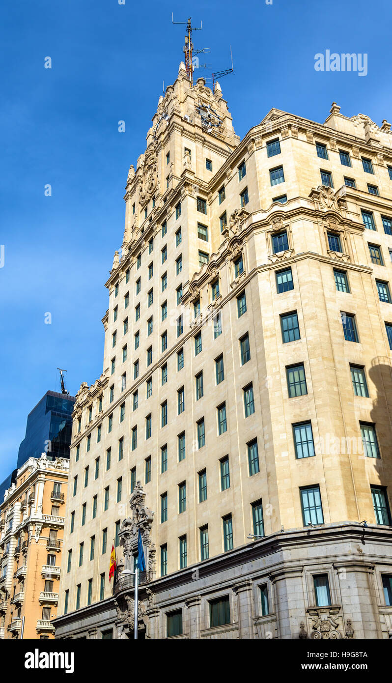 Telefonica Building in Gran Via street - Madrid, Spain Stock Photo - Alamy
