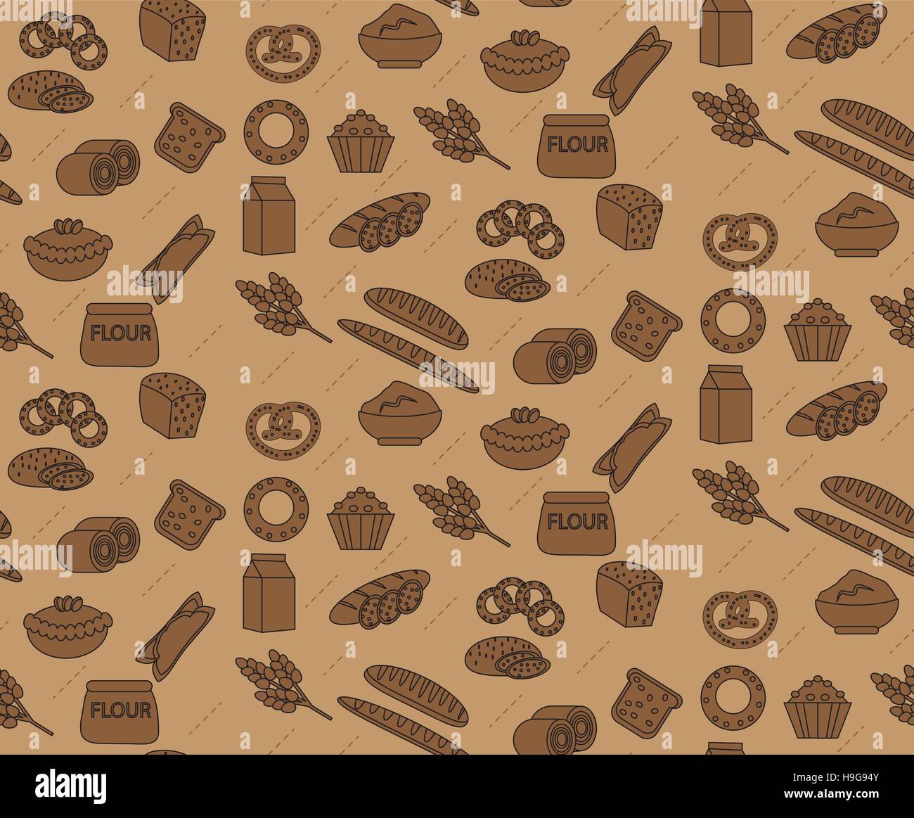 Bakery seamless pattern. Line, outline, doodle style. Bread and buns ...