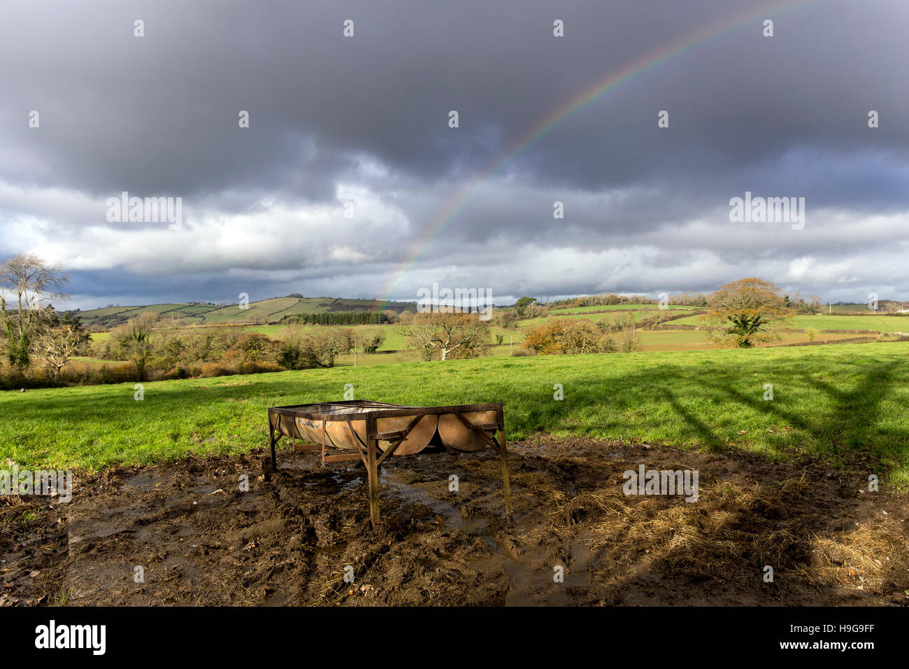 rainbow over agriculture land near Paignton,Torbay, arable, autumn ...