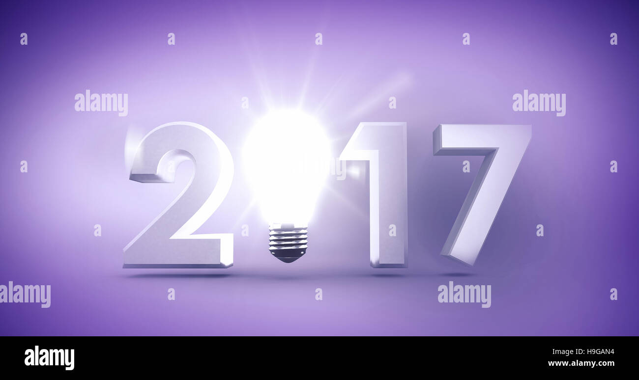 Composite image of 2017 with glowing light bulb over white background ...