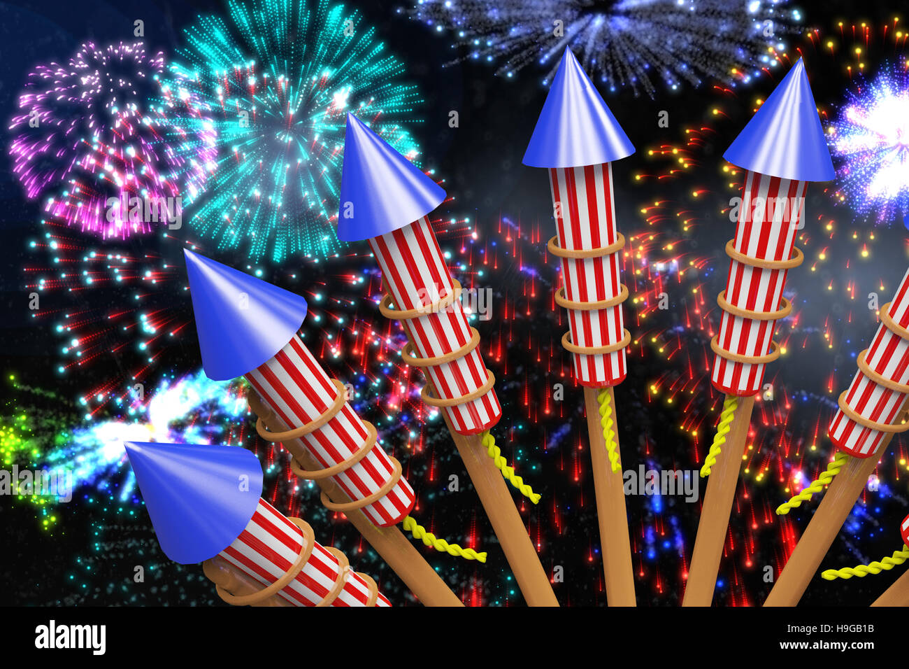 Composite image of rockets for fireworks Stock Photo - Alamy