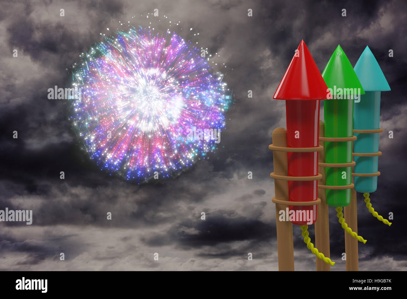 Composite image of rockets for fireworks Stock Photo - Alamy