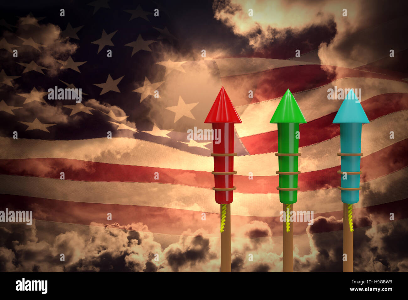 Composite image of rockets for fireworks Stock Photo - Alamy