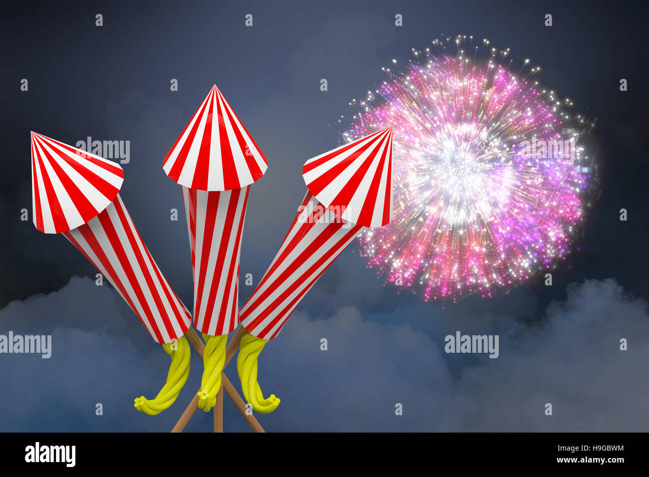 Composite image of rockets for fireworks Stock Photo - Alamy