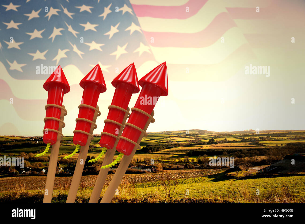 Composite image of rockets for fireworks Stock Photo - Alamy
