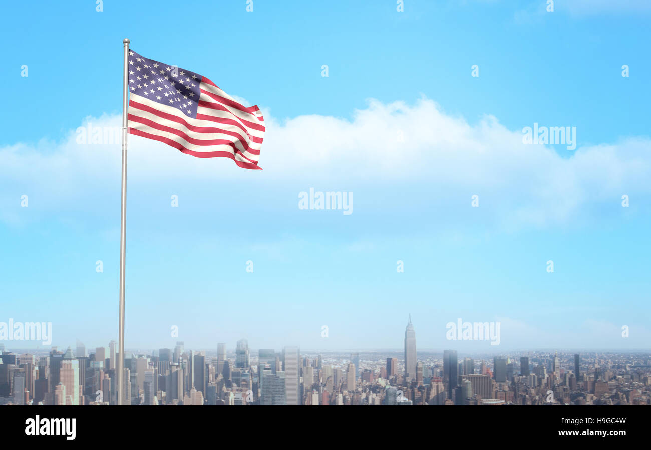 Composite image of american flag waving on pole Stock Photo - Alamy