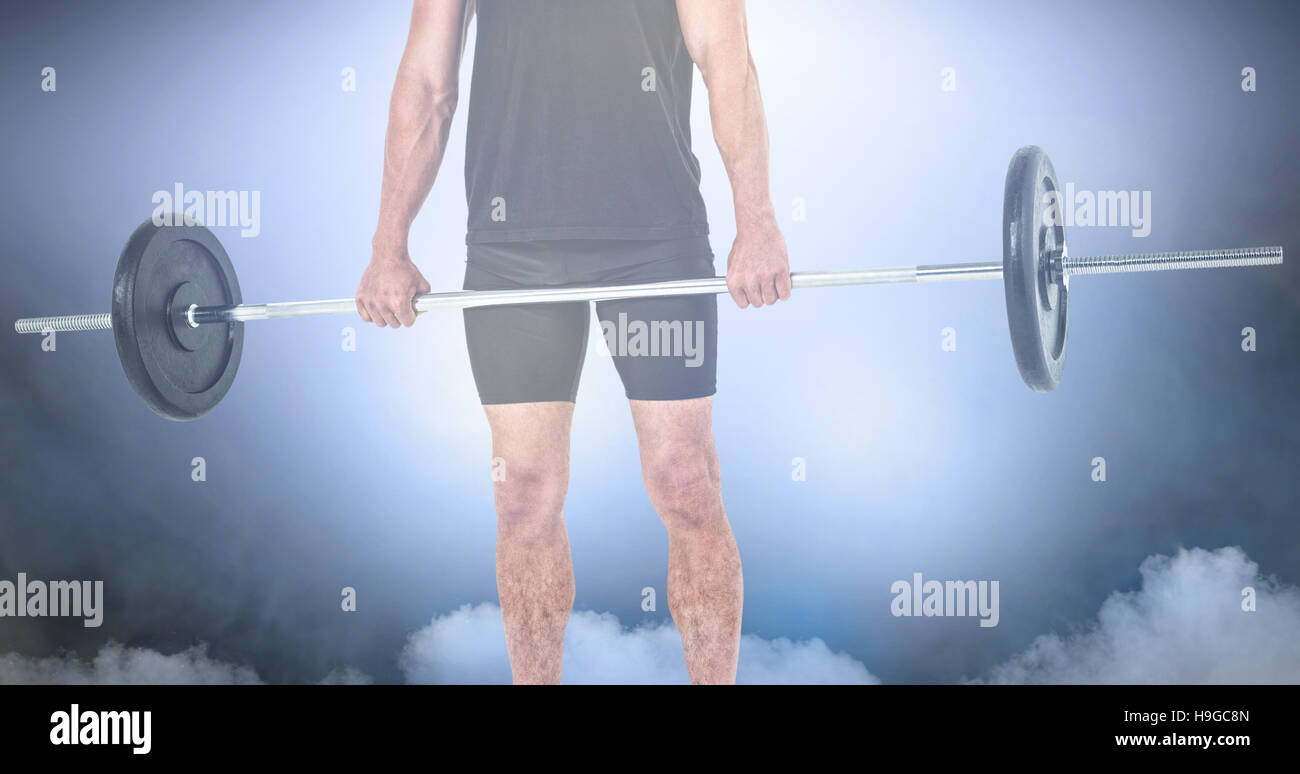 Composite image of bodybuilder lifting heavy barbell weights Stock ...