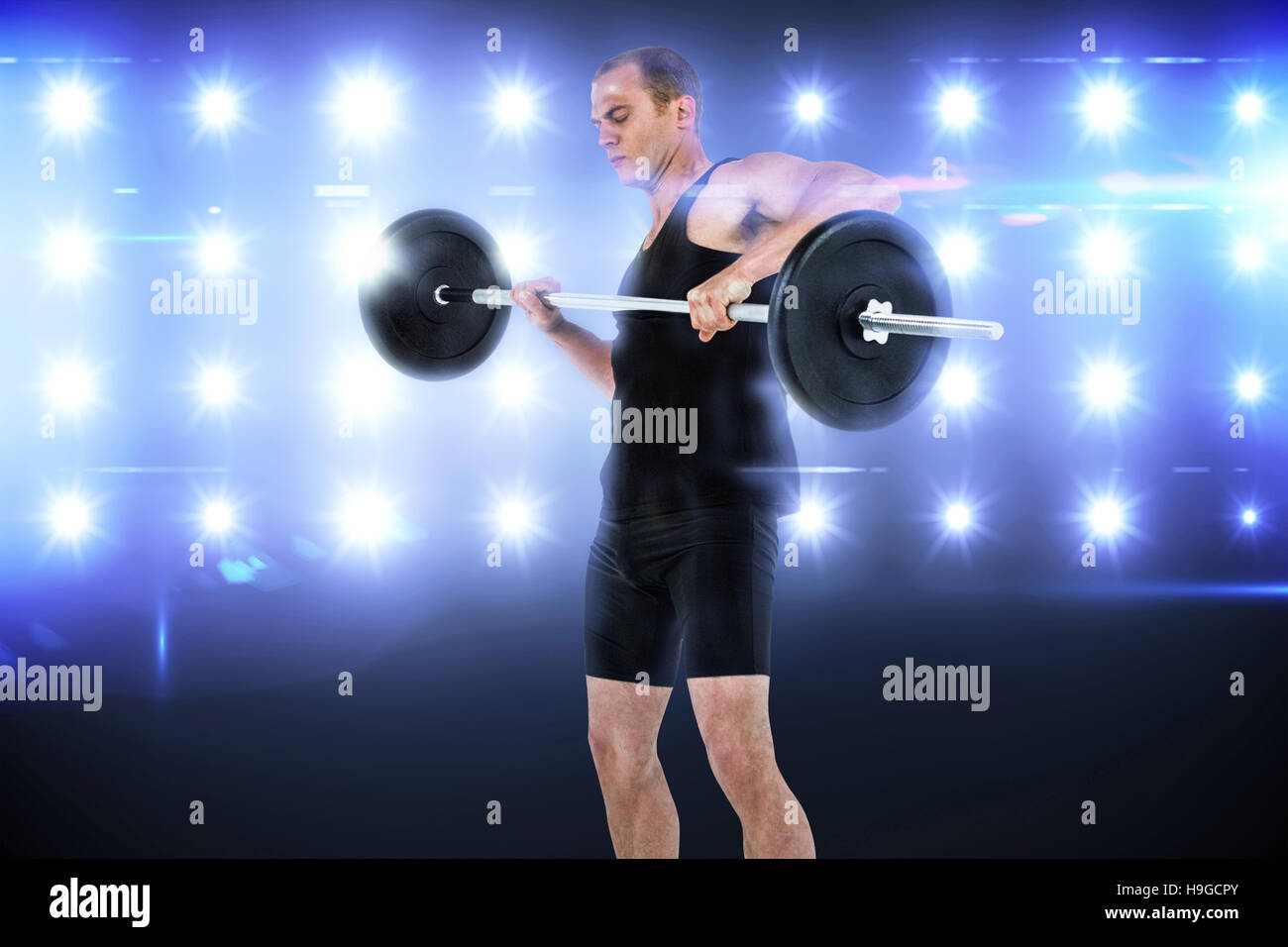 Composite image of bodybuilder lifting heavy barbell weights Stock ...