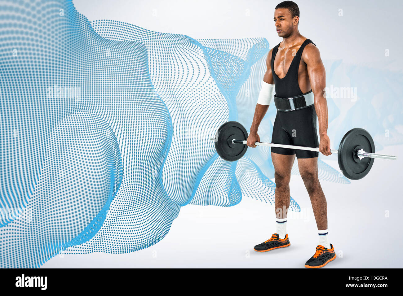 Composite image of bodybuilder lifting heavy barbell weights Stock ...