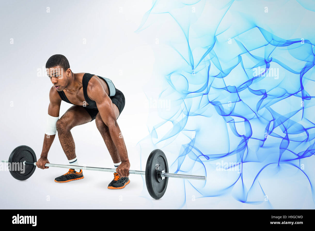 Composite image of bodybuilder lifting heavy barbell weights Stock ...