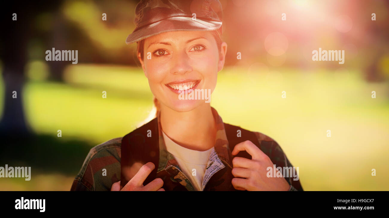 Happy soldier in the park Stock Photo - Alamy