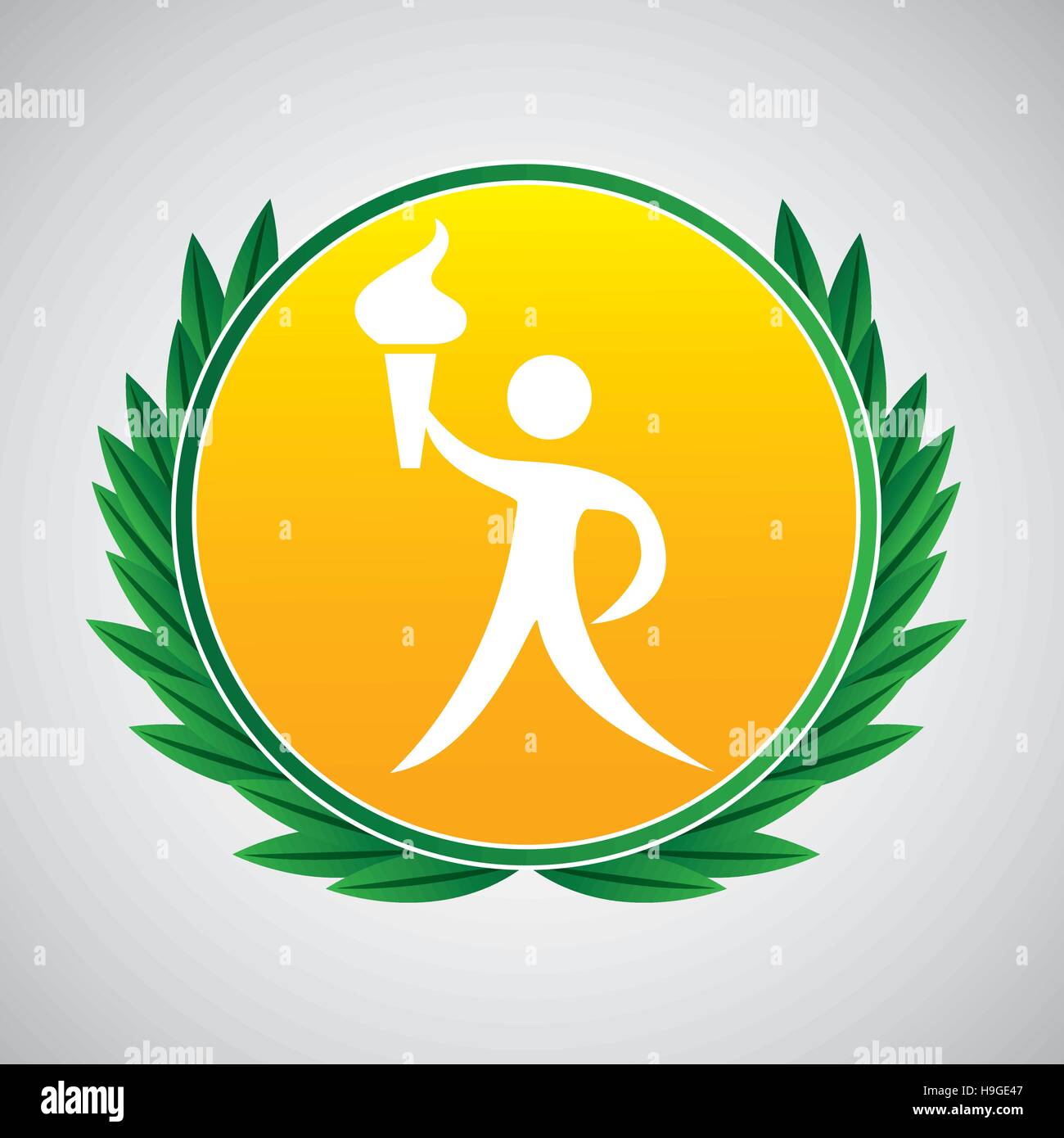 athlete burning torch symbol label laurel wreaths vector illustration ...