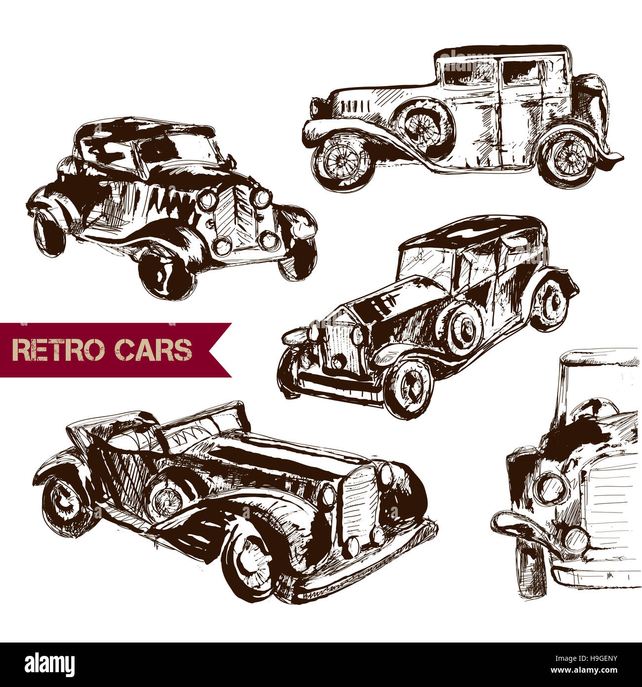 Retro car sketch for your design. Vector illustration. Collection of ...
