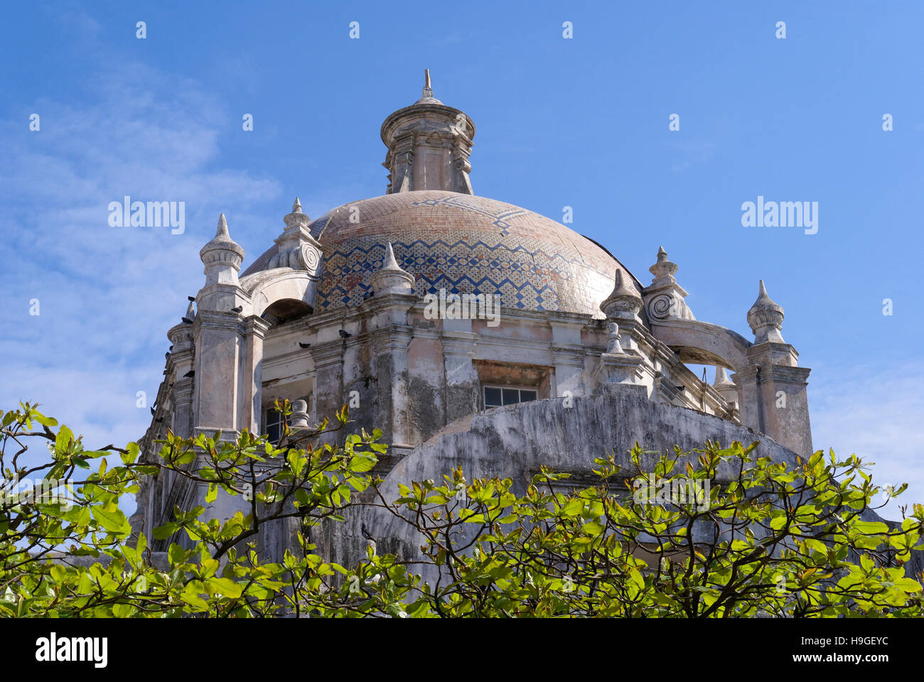 Tiled dome of the 18th century cathedral in the city of Veracruz ...