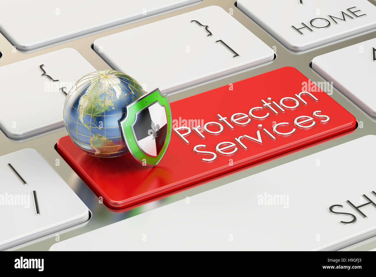 Protection Services concept on keyboard button, 3D rendering Stock ...