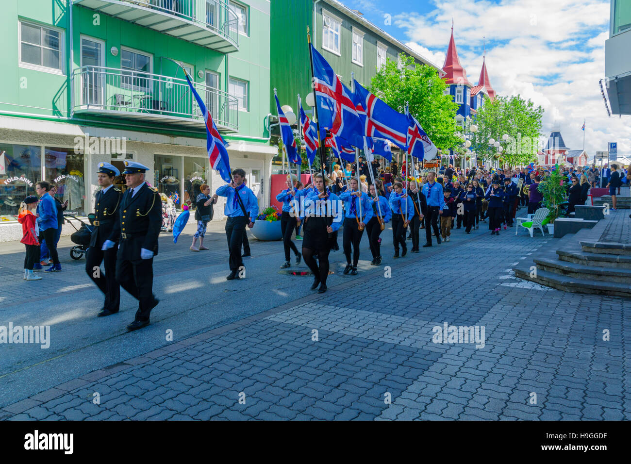 AKUREYRI, ICELAND - JUNE 17, 2016: Locals and visitors attend the ...