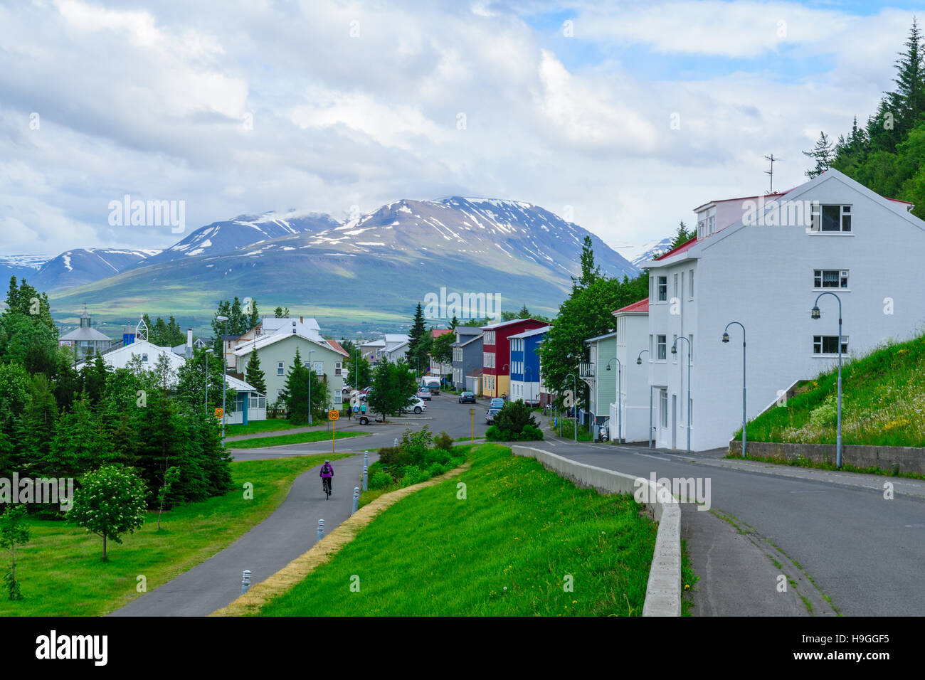 AKUREYRI, ICELAND - JUNE 17, 2016: View of typical old houses, in ...
