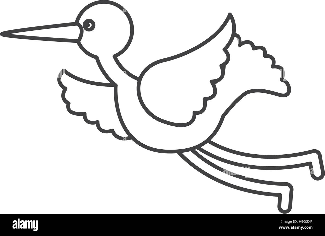Cartoon stork bird flying icon Black and White Stock Photos & Images ...