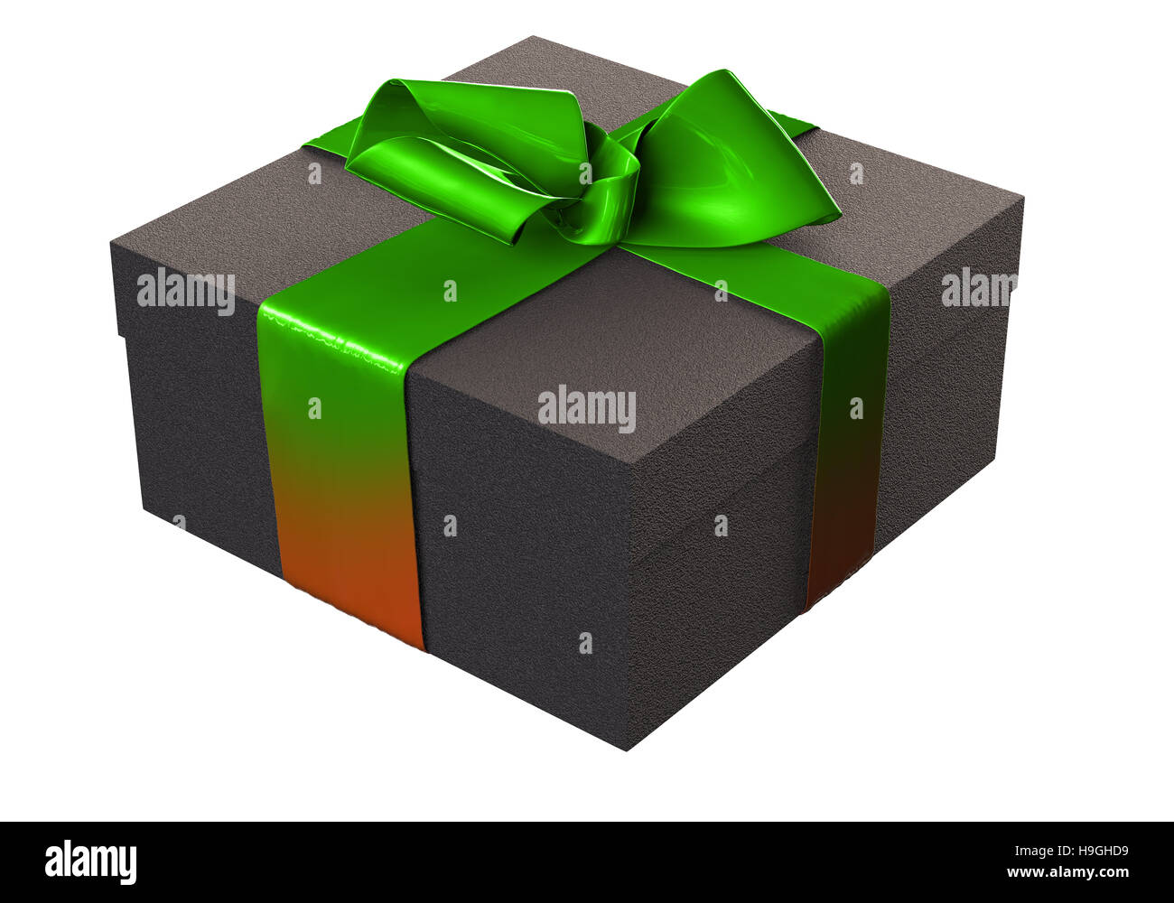 Striped Present box with gifts tied green red bow on white background ...
