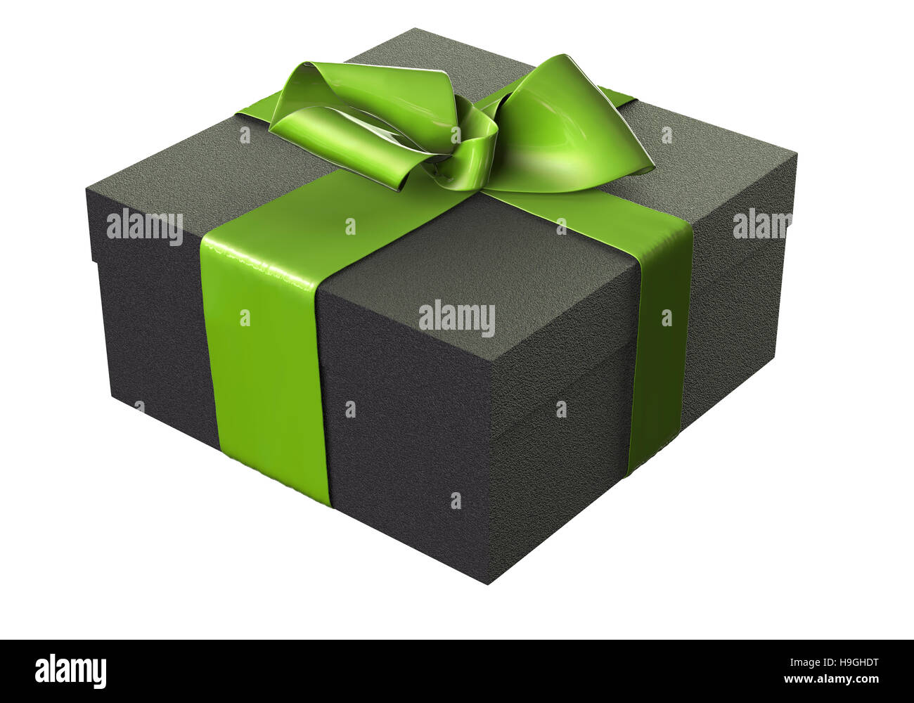Striped Present box with gifts tied green bow on white background. 3d ...